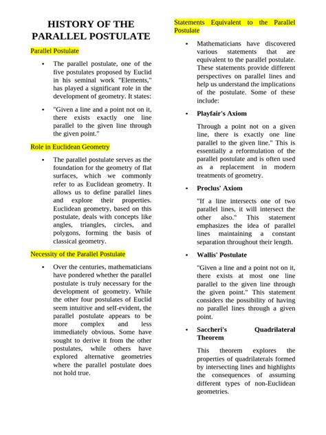 History Of The Parallel Postulate Pdf Hyperbolic Geometry Geometry History Of The Parallel Postulate Pdf Hyperbolic Geometry Geometry