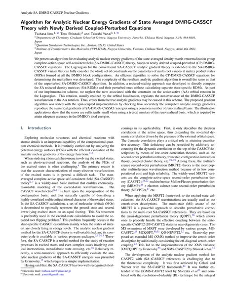 pdf algorithm for analytic nuclear energy gradients of state averaged