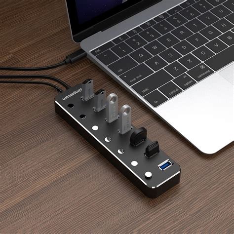 Simplecom CH PS Aluminium Port USB Hub With Individual Switches And Power Adapter
