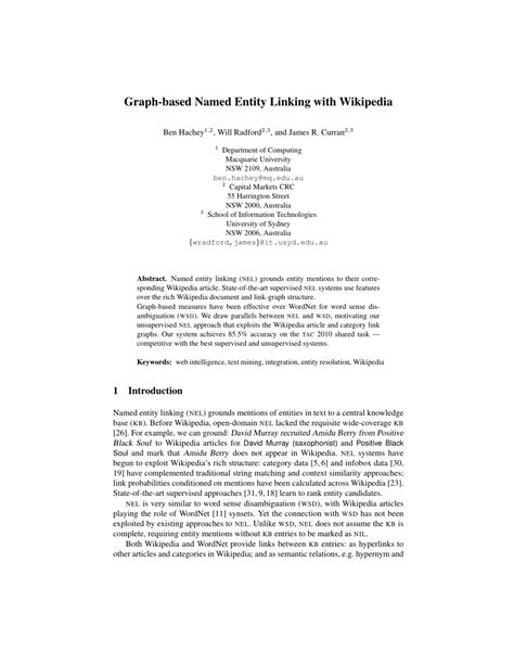 Pdf Graph Based Named Entity Linking With Wikipedia