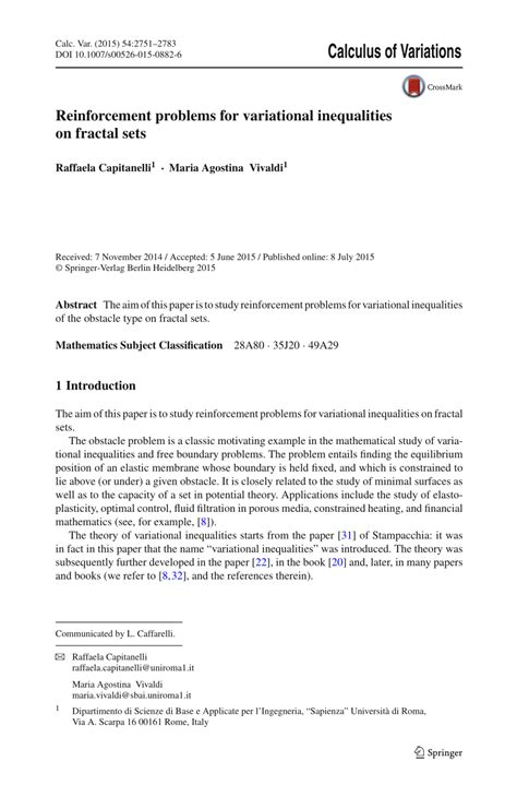 Pdf Reinforcement Problems For Variational Inequalities On Fractal Sets