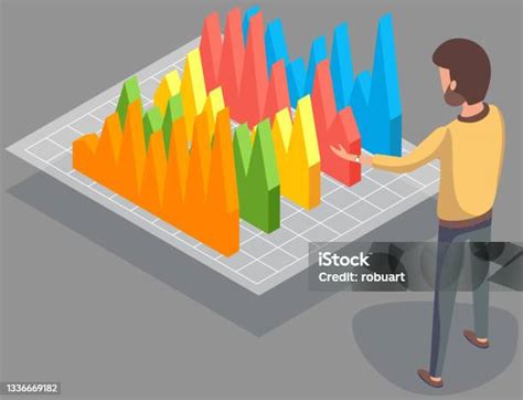 직원은 통계 지표 비즈니스 데이터를 분석합니다 캐릭터는 마케팅 연구에 사용됩니다 개념에 대한 스톡 벡터 아트 및 기타 이미지