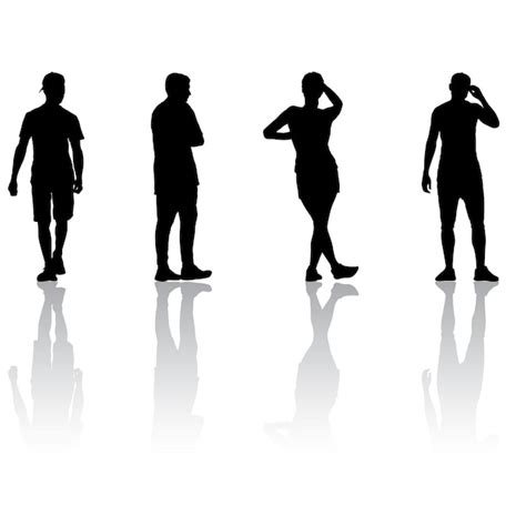 Силуэт группы людей стоящих на белом фоне Премиум векторы