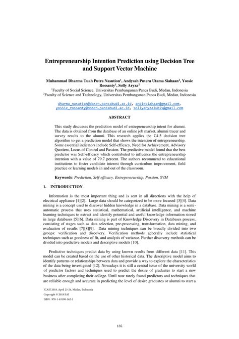 Pdf Entrepreneurship Intention Prediction Using Decision Tree And Support Vector Machine
