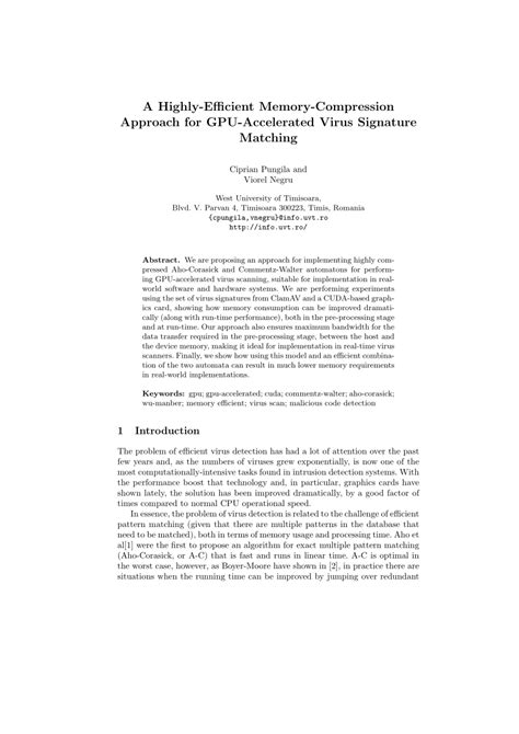 Pdf A Highly Efficient Memory Compression Approach For Gpu Accelerated Virus Signature Matching