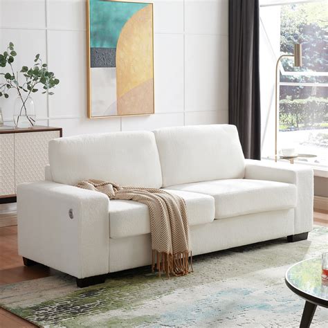 80 Inch Boucle Couch 3 Seater Comfy Couch With Usb Charging Ports