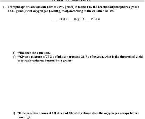 Answered 1 Tetraphosphorus Hexaoxide Mm 219 9 G Mol Is Formed By The