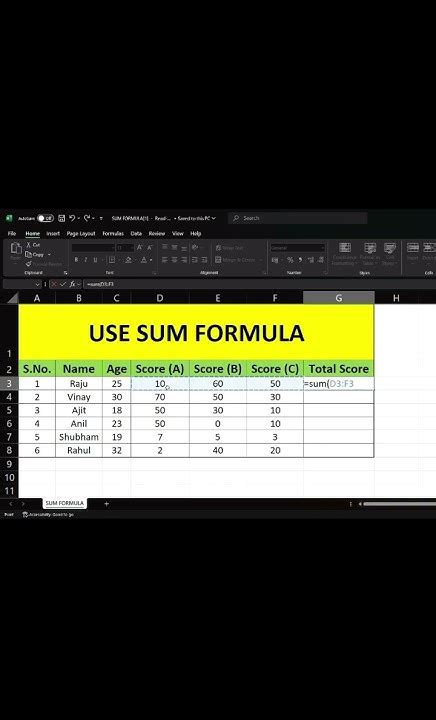 Use Sum Formula In Excel Subscribe For More Exceltips Excel