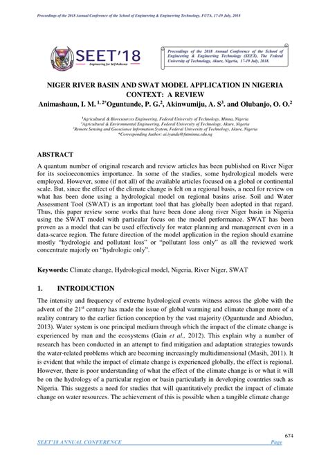 Pdf Niger River Basin And Swat Model Application In Nigeria Context