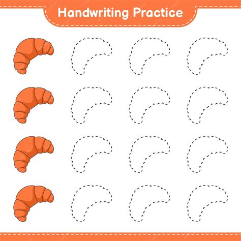 필기 연습 크로와상 교육용 어린이 게임 인쇄용 워크 시트의 선 따라하기 프리미엄 벡터
