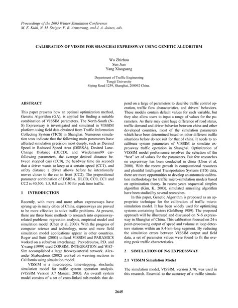 Pdf Calibration Of Vissim For Shanghai Expressway Using Genetic