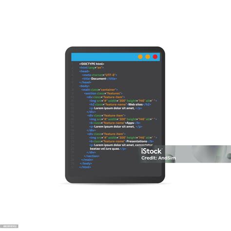 Html 코드 웹사이트입니다 타블렛 코딩 프로그래밍 개념입니다 벡터 일러스트입니다 Php 프로그래밍 언어에 대한 스톡 벡터 아트