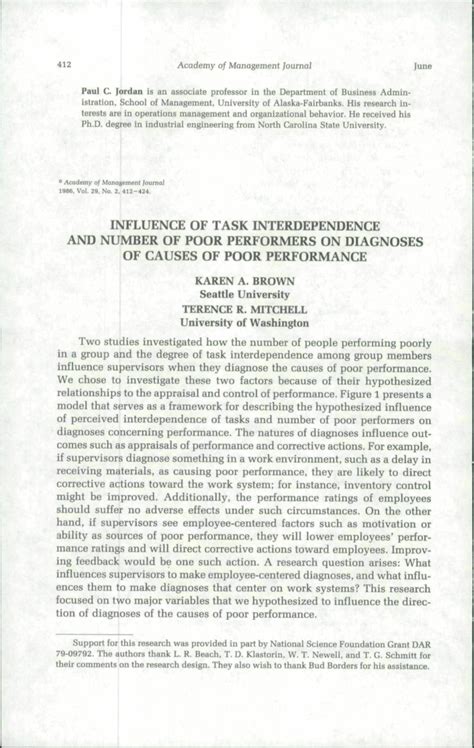 Pdf Influence Of Task Interdependence And Number Of Poor Performers