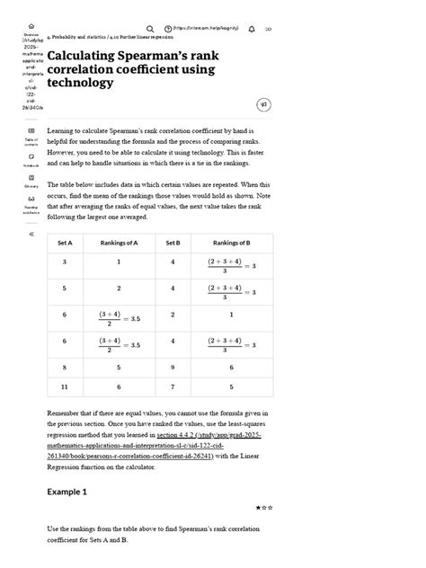 Calculating Spearmans Rank Correlation Coefficient Using Technology