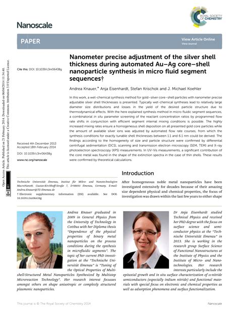 Pdf Nanometer Precise Adjustment Of The Silver Shell Thickness During Automated Auag Core