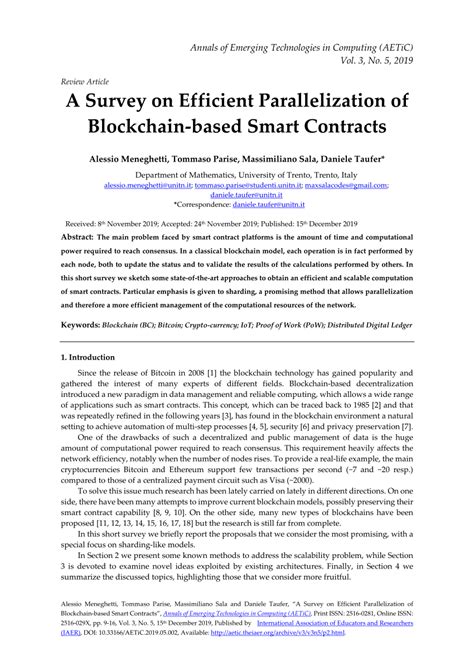 Pdf A Survey On Efficient Parallelization Of Blockchain Based Smart
