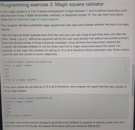 Solved Programming Exercise 3 Magic Square Validator A 3x3