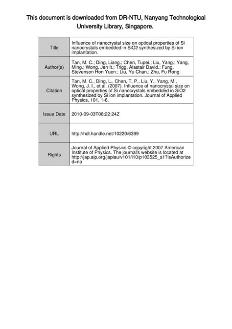 Pdf Influence Of Nanocrystal Size On Optical Properties Of Si