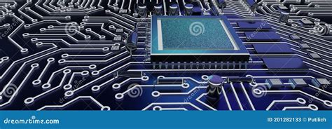 Cpu Chip On Motherboard Abstract 3d Render Of A Computer Processor