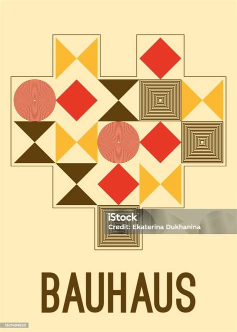 추상 기하학적 바우 하우스 포스터 와 모양 의 하트 삼각형 사각형 원 및 기타 원시 형태 모던 러브 플랫 스타일 원시 벡터 일러스트 레이 션 Brutalism에 대한 스톡