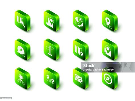 Set Folded Map With Location Marker Satellites Orbiting The Earth Compass Gps Device And Route