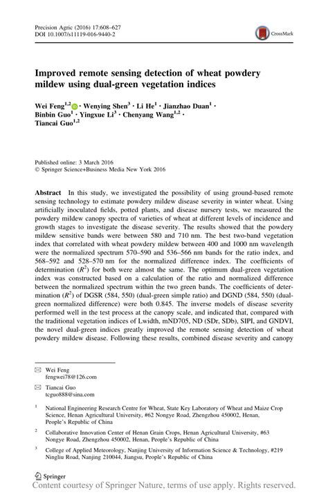 Improved Remote Sensing Detection Of Wheat Powdery Mildew Using Dual