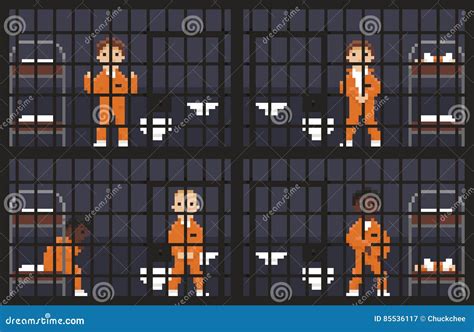 Pixel Art Prison Cartoon Vector 85536117