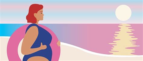 여성과 해변 휴가 텍스트 장소와 템플릿 일몰에 리조트에서 구명 부표와 여자와 함께 공간 플랫 벡터 스톡 일러스트를 복사 관광에 대한 스톡 벡터 아트 및 기타 이미지 Istock