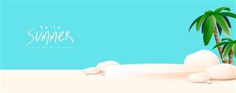 Stone 제품 디스플레이 연단 및 해변 배경으로 홍보를위한 여름 포스터 배너 템플릿 3차원 형태에 대한 스톡 벡터 아트 및 기타 이미지 3차원 형태 강단 배경 주제