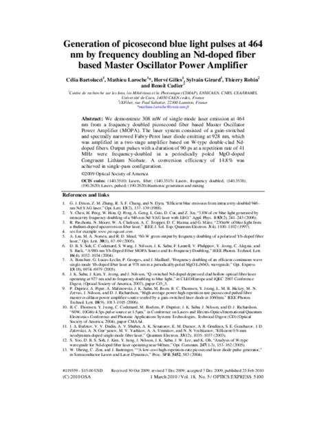 Pdf Generation Of Picosecond Blue Light Pulses At 464 Nm By Frequency Doubling An Nd Doped