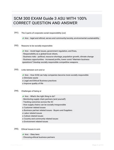 SCM 300 EXAM Guide 3 ASU WITH 100 CORRECT QUESTION AND ANSWER