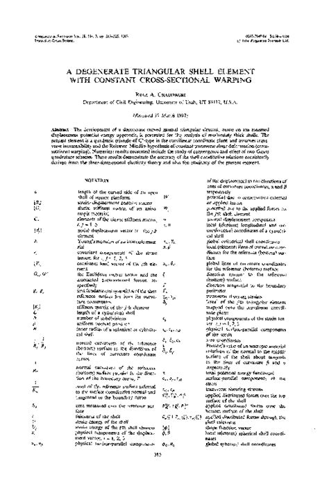 pdf a degenerate triangular shell element with constant cross