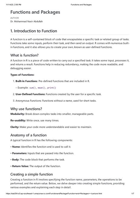 Functions And Packages A Function Is A Self Contained Block Of Code That Encapsulates A