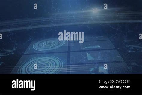 Animation Of Qr Code Data Scanning And Processing Over Blue Grid With