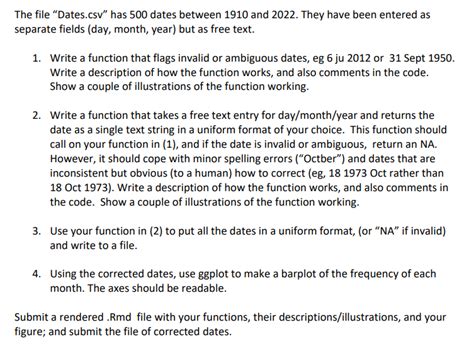 solved the file dates csv has 500 dates between 1910 and