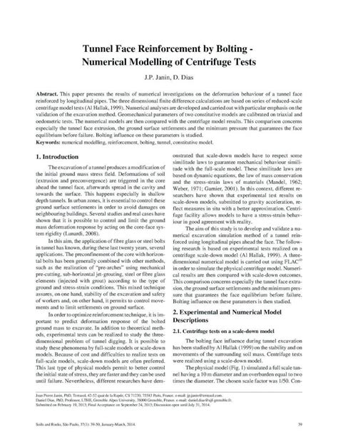 Pdf Tunnel Face Reinforcement By Bolting Numerical Modelling Of