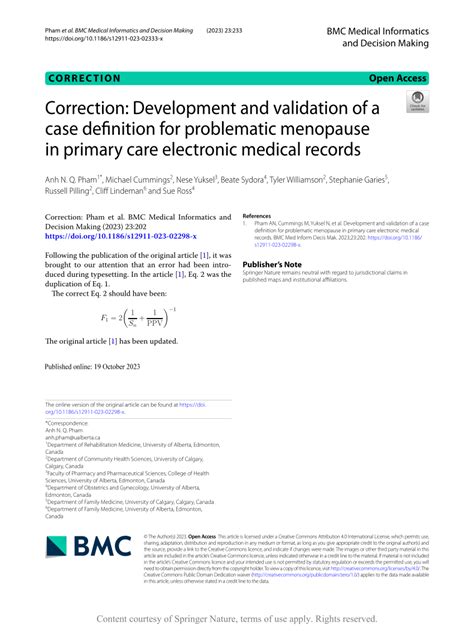 Pdf Correction Development And Validation Of A Case Definition For Problematic Menopause In
