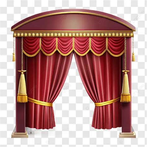 그랜드 공연 또는 이벤트를위한 금 악센트가있는 우아한 빨간 극장 커튼 극장 커튼 단계 Png 일러스트 및 이미지 에 대한
