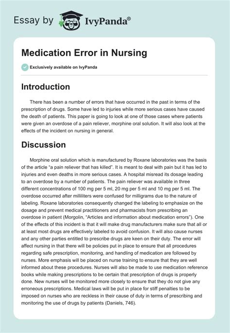 Medication Error In Nursing 598 Words Article Example