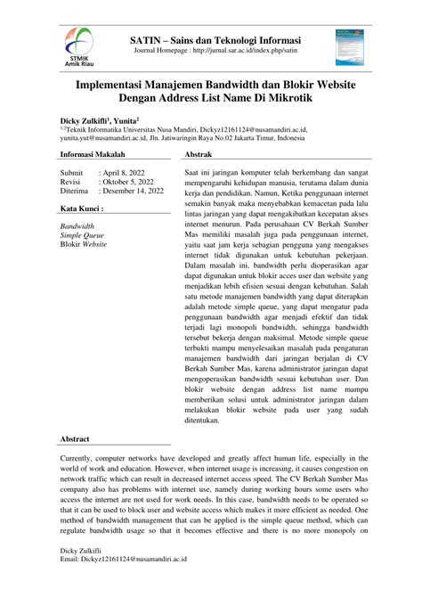 Pdf Implementasi Manajemen Bandwidth Dan Blokir Website Dengan Address List Name Di Mikrotik