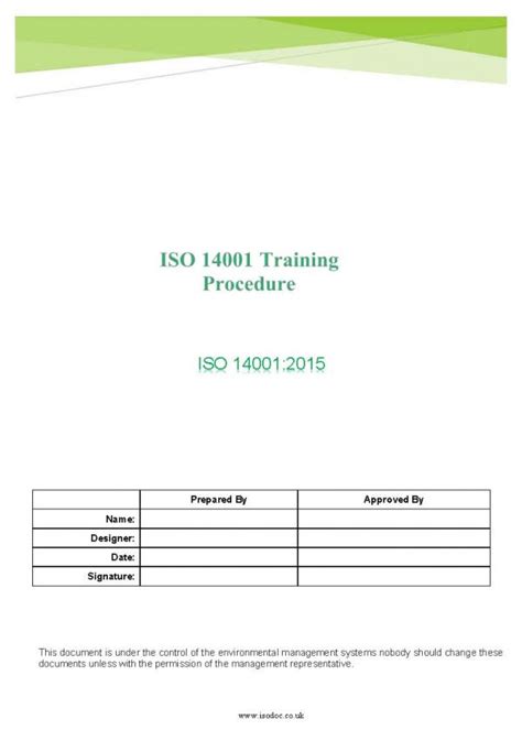 Iso 14001 Training Procedure Isodoc Documentation Toolkit