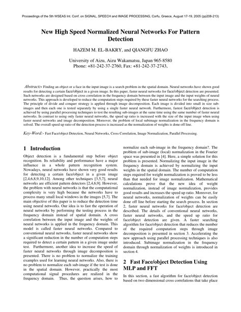 Pdf New High Speed Normalized Neural Networks For Pattern Detection