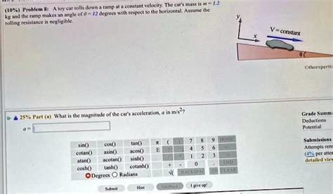 10problem 8a Toy Car Rolls Down A Ramp At A Constant Velocitythe Cars Mass Is M12 Kg And The