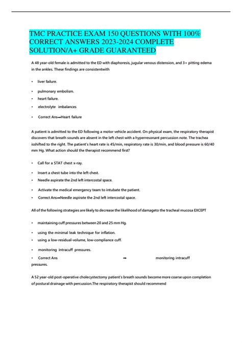 TMC PRACTICE EXAM 150 QUESTIONS WITH 100 CORRECT ANSWERS COMPLETE SOLUTION A GRADE GUARANTEED