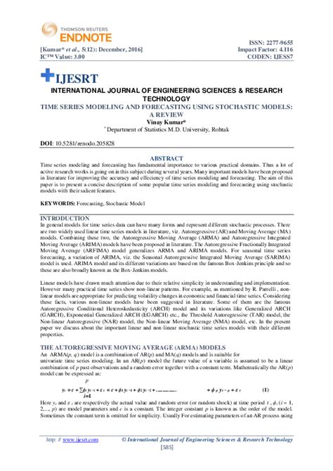 Pdf Time Series Modeling And Forecasting Using Stochastic Models A