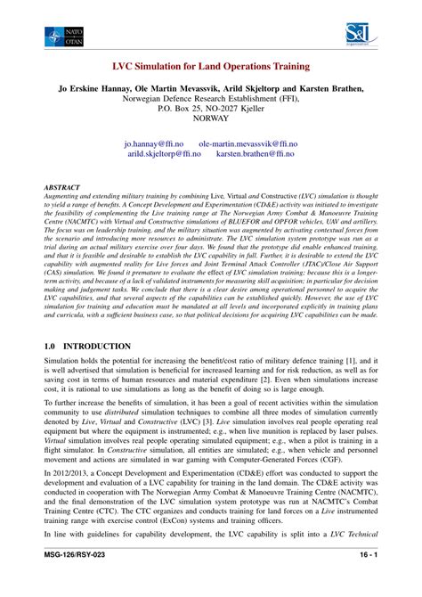 Pdf Live Virtual Constructive Lvc Simulation For Land Operations Training Concept