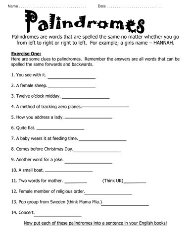 Palindrome Words And Phrases By Groovechik Teaching Resources Tes