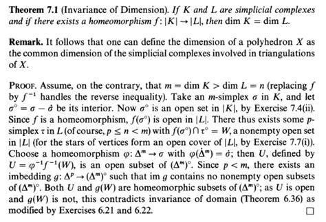 On The Proof Of Invariance Of Dimension In Rotmans Algebraic Topology Book Mathematics Stack