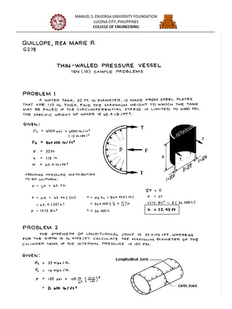 Thin Walled Pressure Vessel Sample Problems Pdf