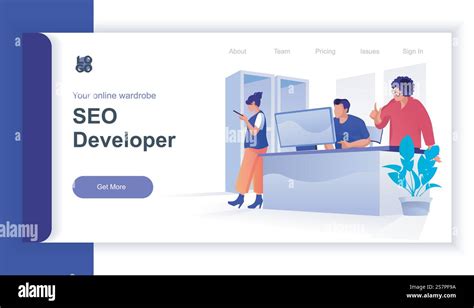 Seo Developer Concept 3d Isometric Web Banner With People Scene Team